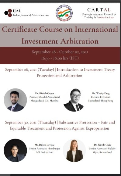 Certificate Course on International Investment Arbitration |September ...